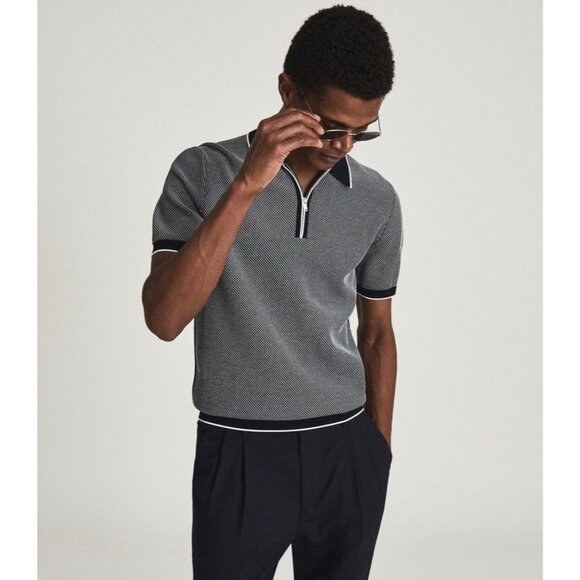 Reiss | Shirts | Reiss Jake Textured Zip Neck Polo Shirtsize L | Poshmark